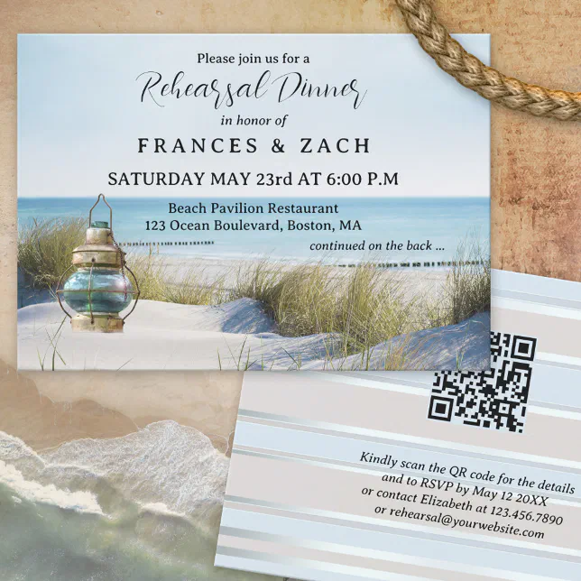 Beach and Dunes QR Code Rehearsal Dinner Invitation | Zazzle
