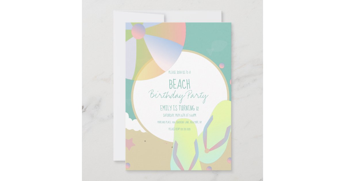 Beach Birthday Party Sand Beach Ball Invitation | Zazzle