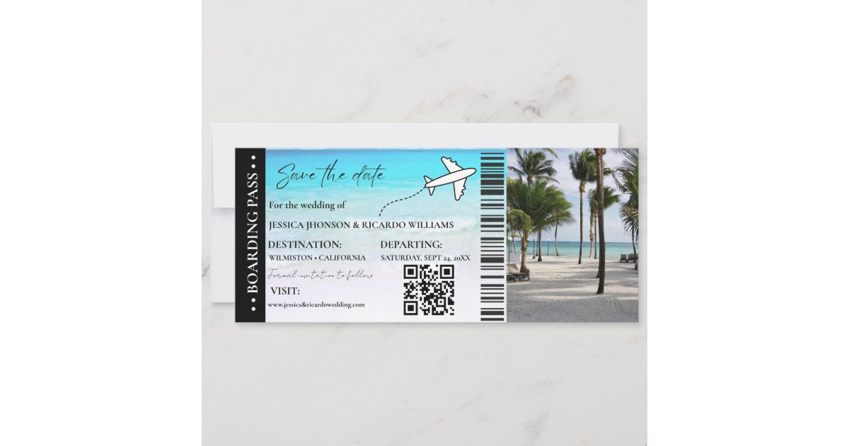 Beach Boarding pass wedding save the date ticket Invitation | Zazzle