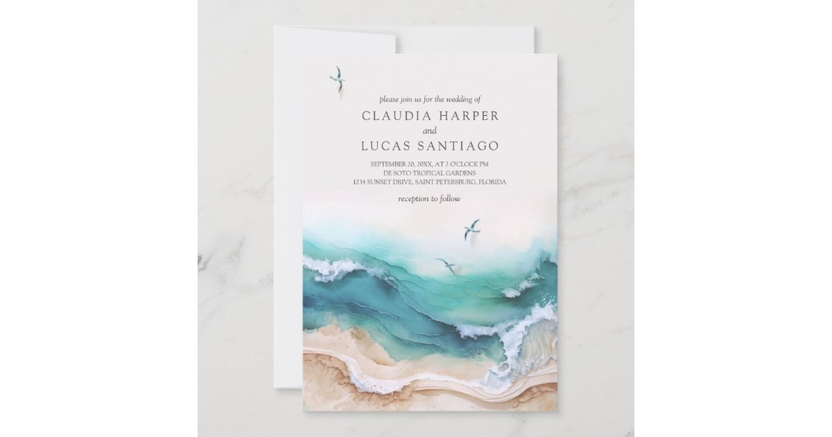 Beach Ocean Waves Wedding Invitation | Zazzle