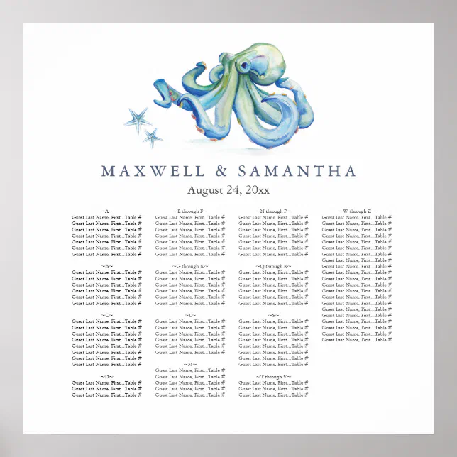Beach Wedding Seating Chart Templates | Zazzle