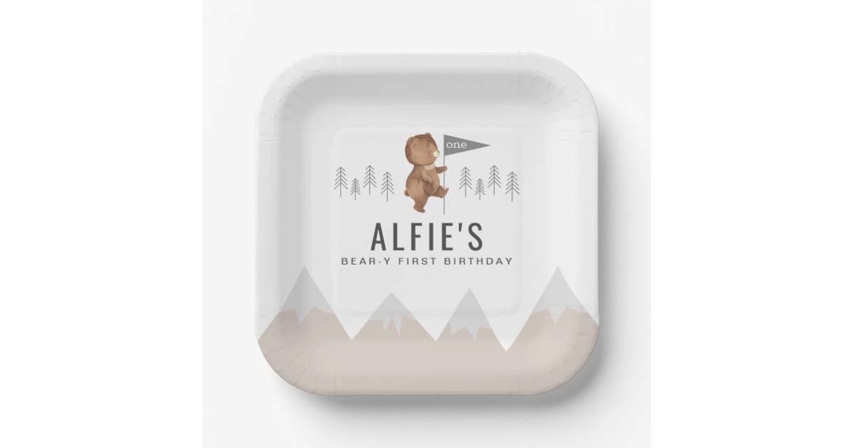 Bear Mountains First Birthday Paper Plate | Zazzle