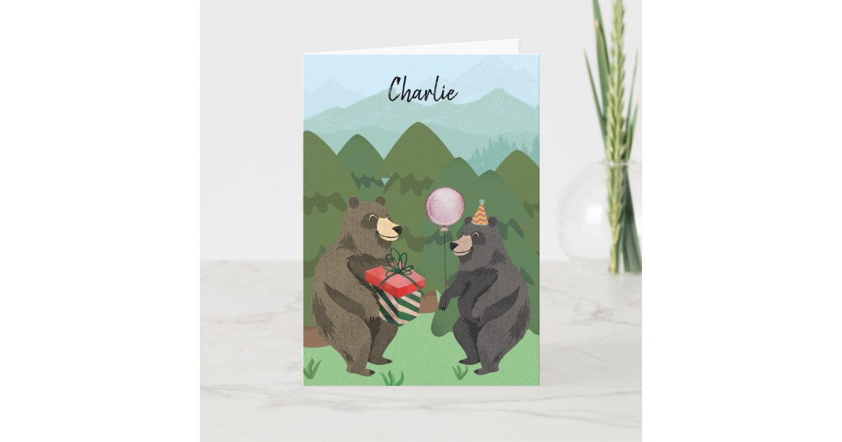 Beary Happy Birthday Custom Name Birthday Card | Zazzle