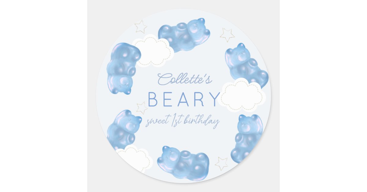 Beary Sweet Blue Gummy Bear Boy Birthday Classic Round Sticker | Zazzle