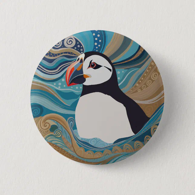 Beautiful Atlantic Puffin Ocean Waves 6 Cm Round Badge | Zazzle