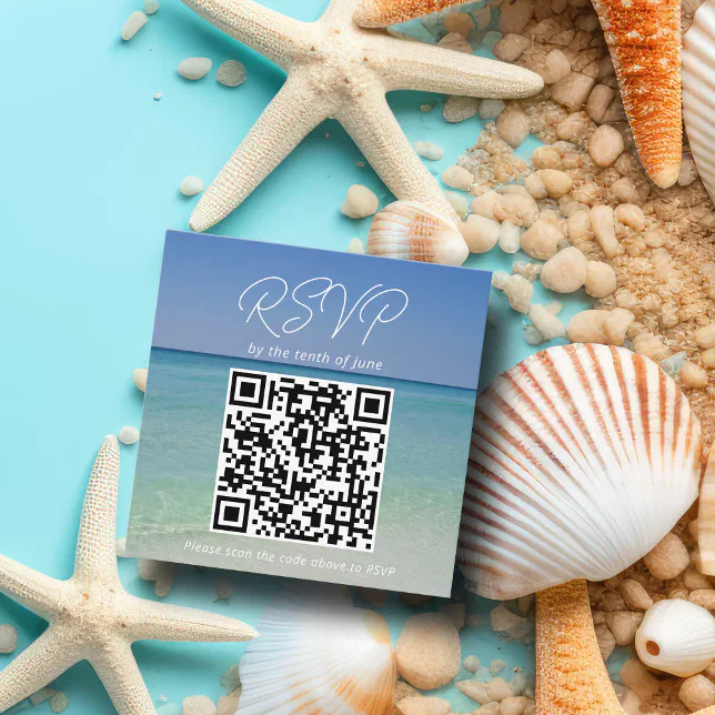 Beautiful Beach Photography Wedding QR Code RSVP Enclosure Card | Zazzle
