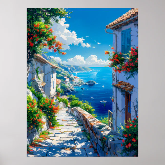 Beautiful Coastal Village in Summer Poster | Zazzle