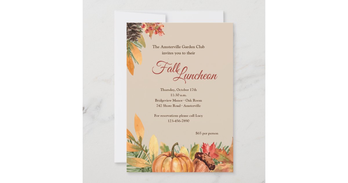 Beautiful Fall Luncheon Invitation | Zazzle