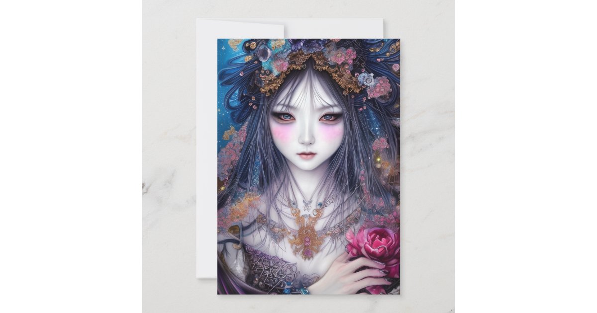Beautiful Japanese Girl Gothic Fantasy Triptych Invitation | Zazzle