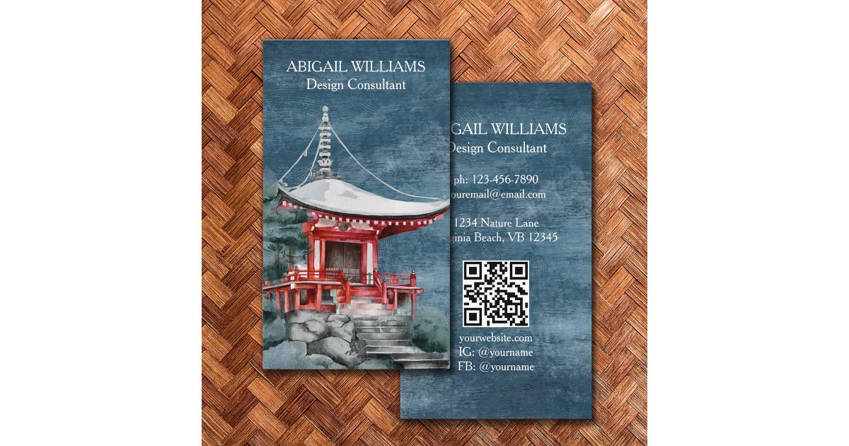 Beautiful Japanese Temple Nighttime Nature Modern Business Card | Zazzle