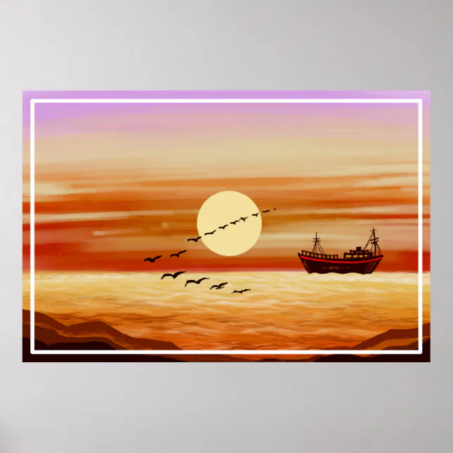 Beautiful Sunset Scenery Decorative Background Poster | Zazzle