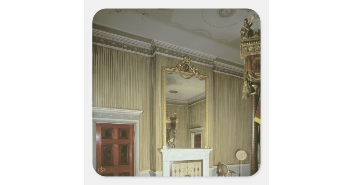 Bedroom with fireplace designed by Adam, c.1776 Square Sticker | Zazzle