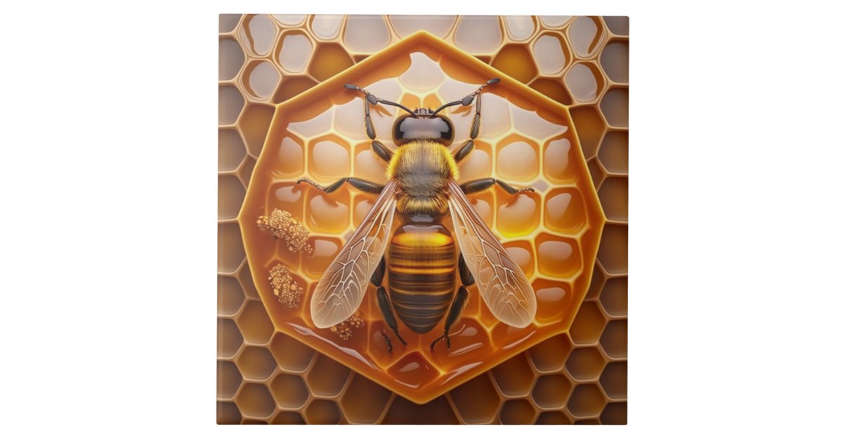 Beehive and Bee Ceramic Tile, Amber Colour Ceramic Tile | Zazzle
