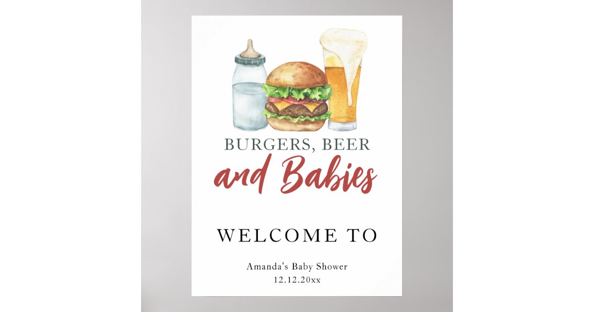 Beer and burgers baby shower poster | Zazzle