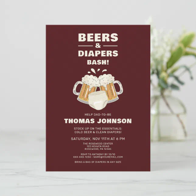 Beer and Diaper Bash Party Invitation | Zazzle