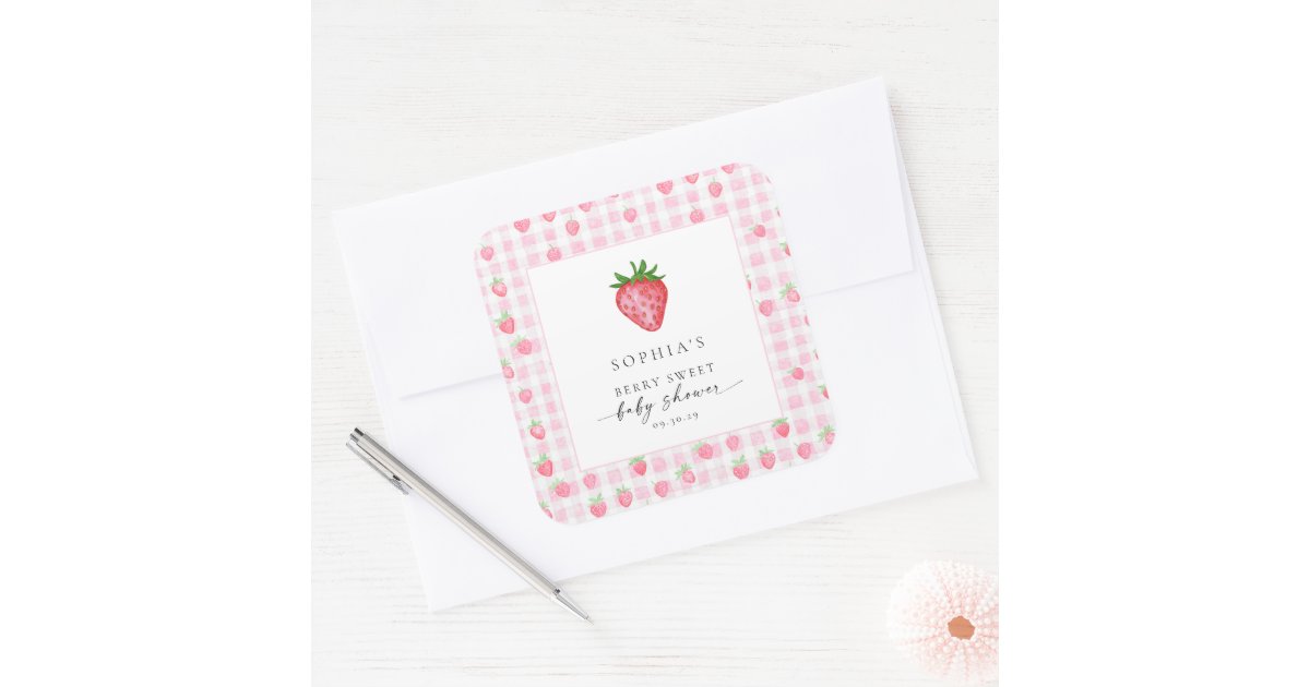 Berry Sweet Strawberry Baby Shower Square Sticker | Zazzle