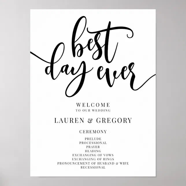 Best Day Ever Wedding Program Welcome Sign | Zazzle