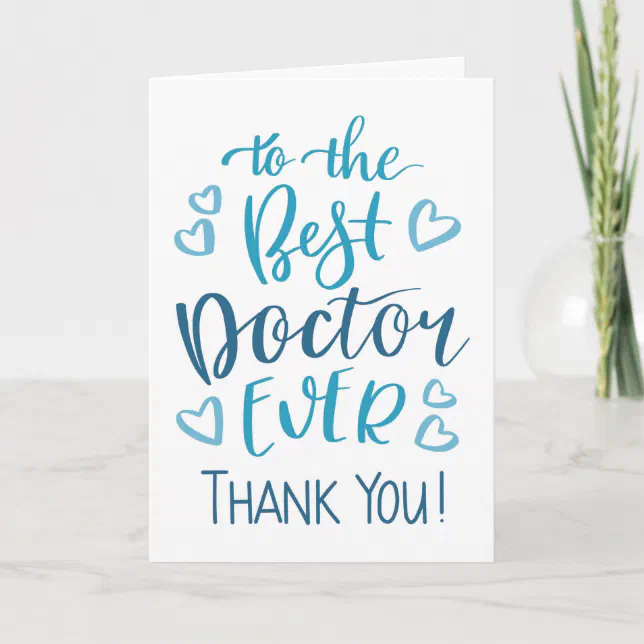 Best Doctor Ever Thank you Typography in Blue Card | Zazzle