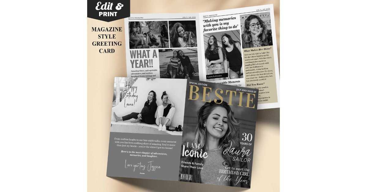 Bestie Custom Birthday Magazine Greeting Card | Zazzle
