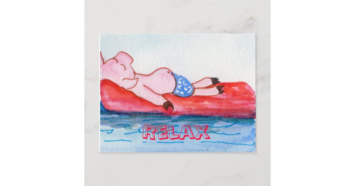Big Daddy Pig Floating on Raft at Beach Postcard | Zazzle