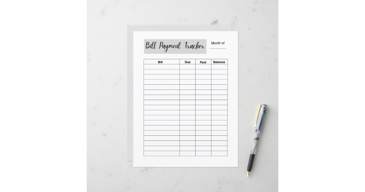 BILL PAYMENT TRACKER TEMPLATE | Zazzle