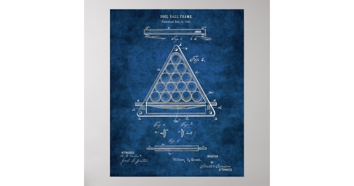 Billiard Ball Frame Patent no. 3 Pool Room Decor | Zazzle