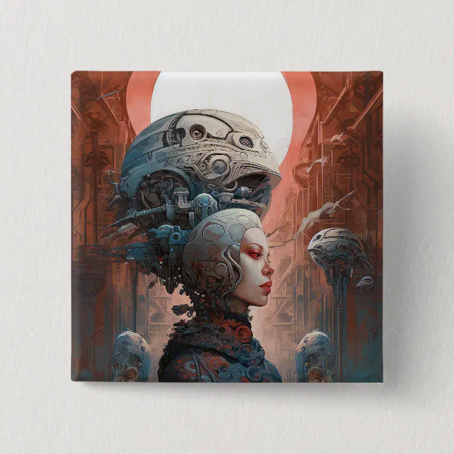 Biomechanical Head Surreal Sci-Fi Art 15 Cm Square Badge | Zazzle