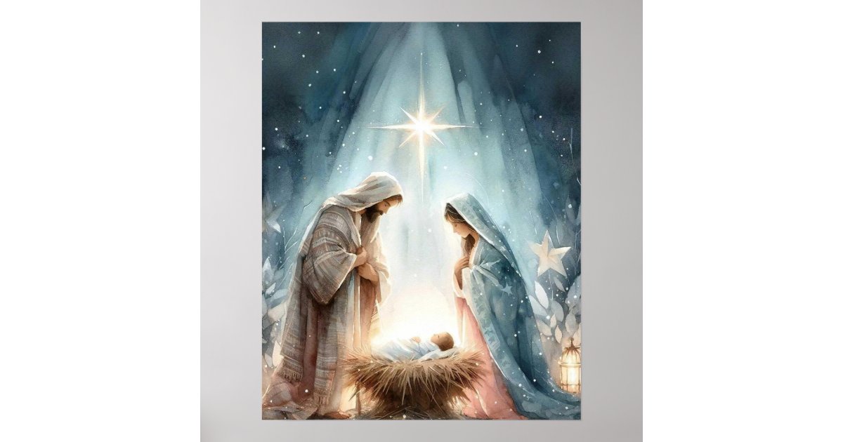 Birth of Jesus Art, Nativity Painting, Star of Bet Poster | Zazzle