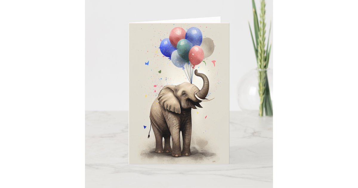 Birthday Card with Elephant Folded Greeting Card | Zazzle