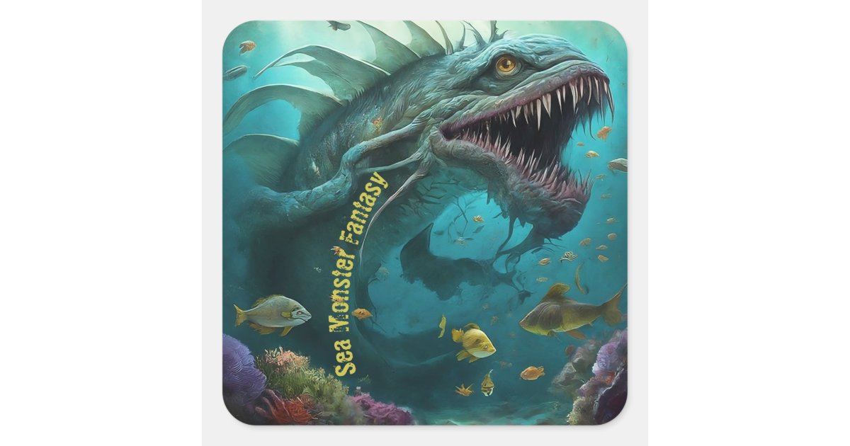 Birthday Invitation Sea Monster Fantasy Square Sticker | Zazzle
