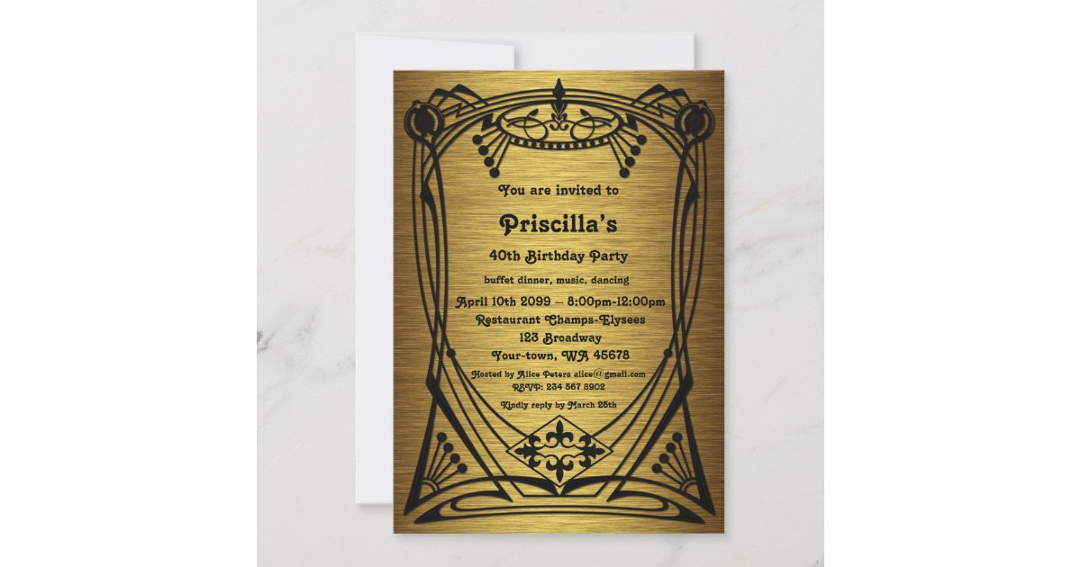 Birthday Party, gold Gatsby style, free recipient Invitation | Zazzle