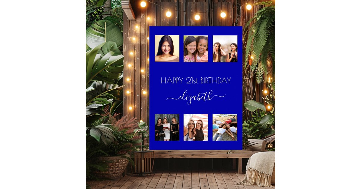 Birthday photo collage royal blue BFF Poster | Zazzle