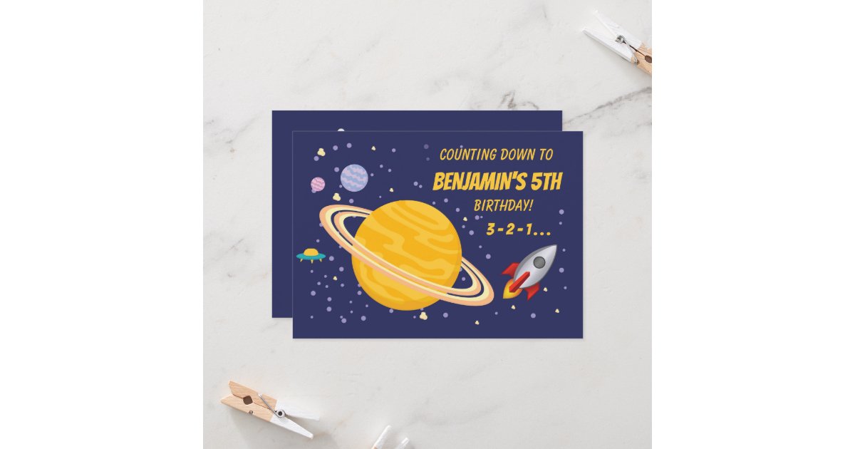 Birthday Planets & Rocket Ship in Outer Space Invitation | Zazzle
