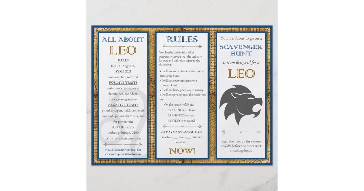Birthday Scavenger Hunt List: Zodiac Leo Flyer | Zazzle