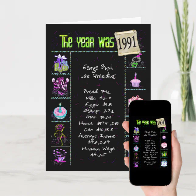 Birthday Year 1991 Fun Trivia Facts Card | Zazzle