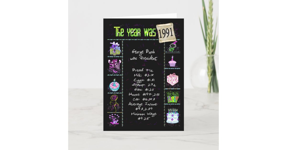 Birthday Year 1991 Fun Trivia Facts Card | Zazzle