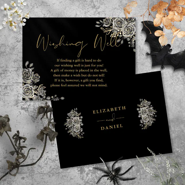 Black And Gold Gothic Floral Wishing Well Wedding Enclosure Card | Zazzle