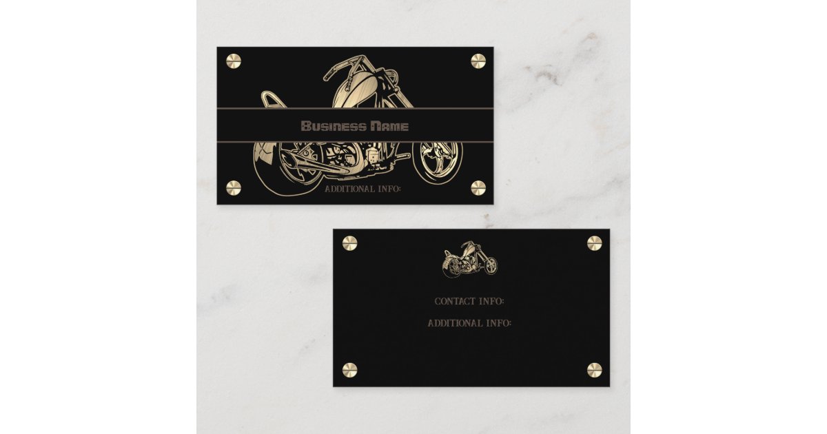 Black And Gold Motorcycle Shop Business Card | Zazzle