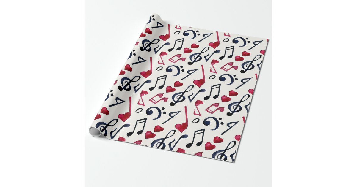 Black And Red Musical Notes On White Wrapping Paper | Zazzle