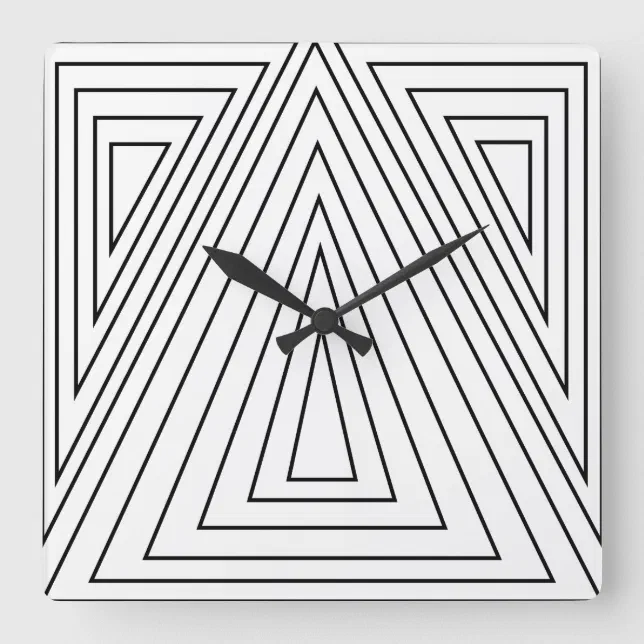 Black and White Concentric Triangle Pattern Square Wall Clock | Zazzle