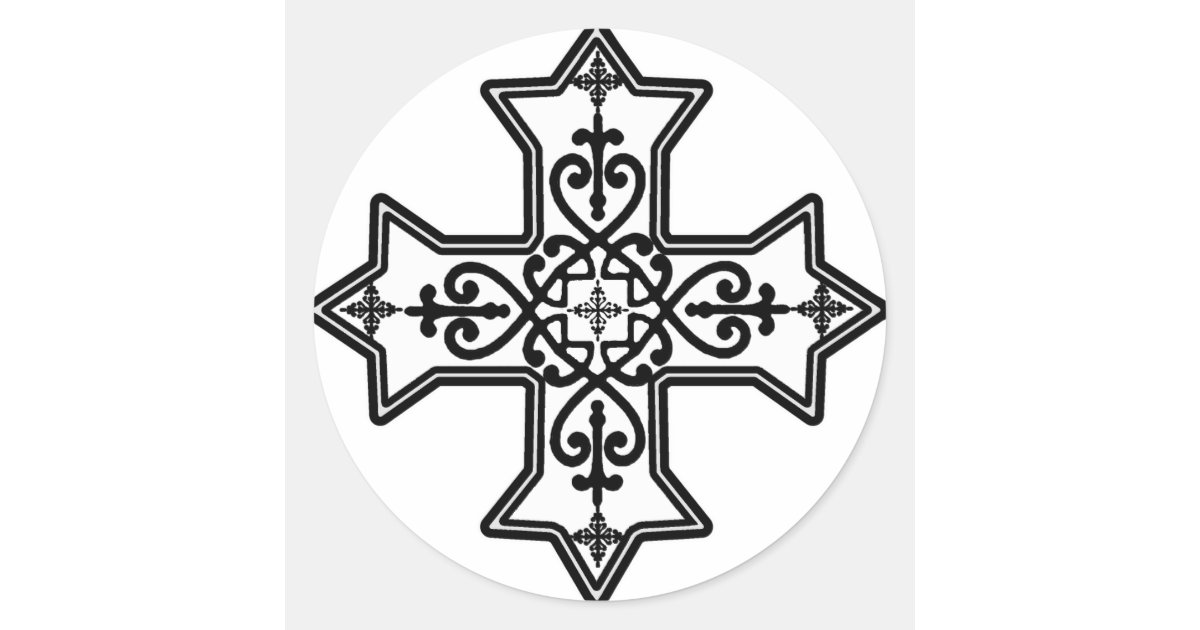 Black and White Coptic Cross Classic Round Sticker | Zazzle