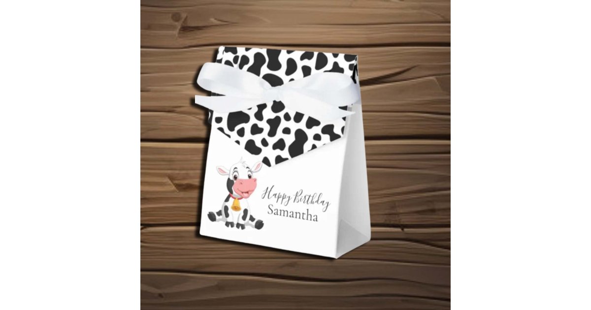 Black and white Happy Birthday Baby Cow Favour Box | Zazzle