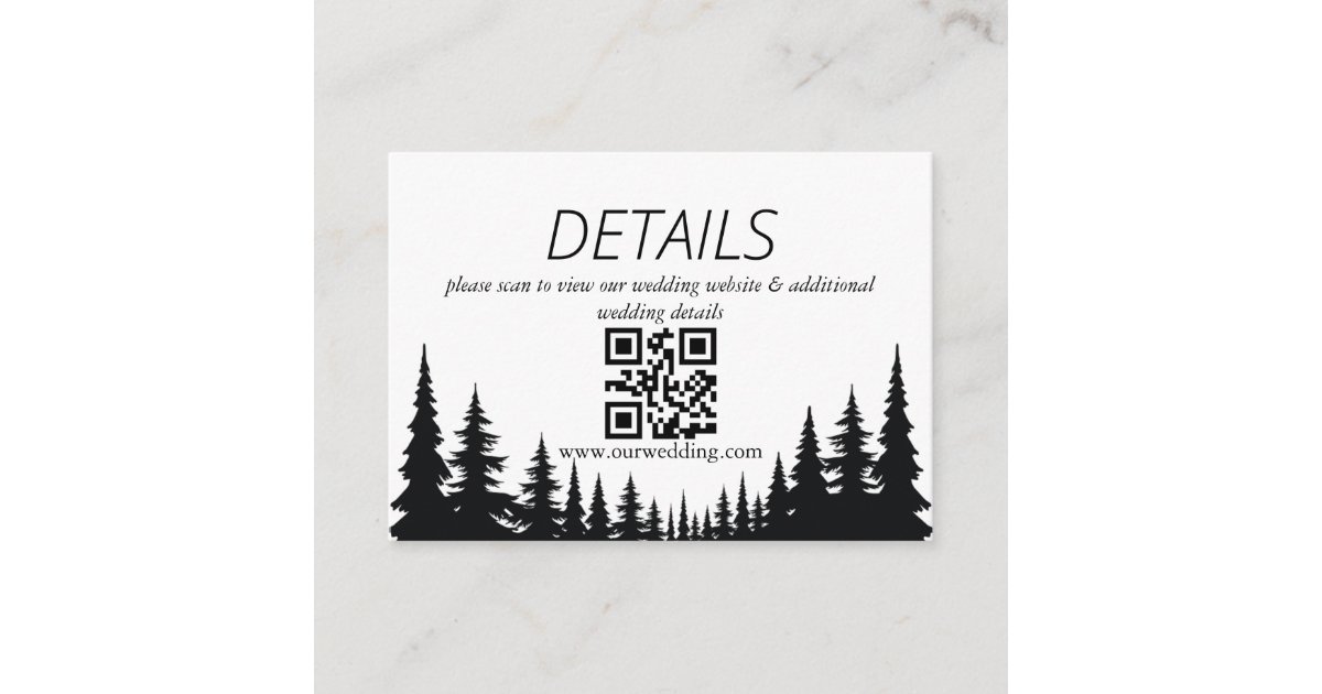 Black and White Pine trees Winter Wedding QR Code Enclosure Card | Zazzle