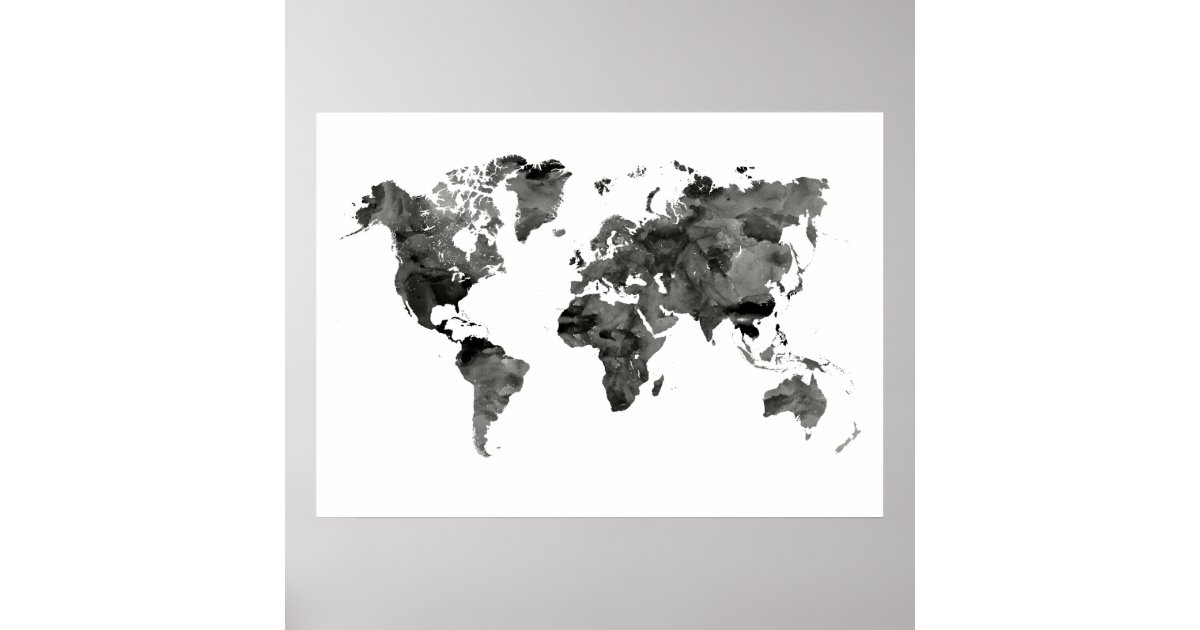 Black and White World Map Poster | Zazzle