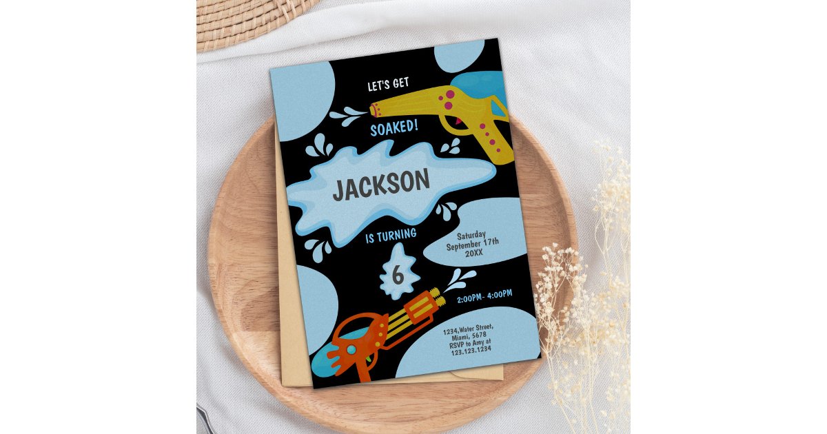 Black Blue Water Gun Invitations | Zazzle