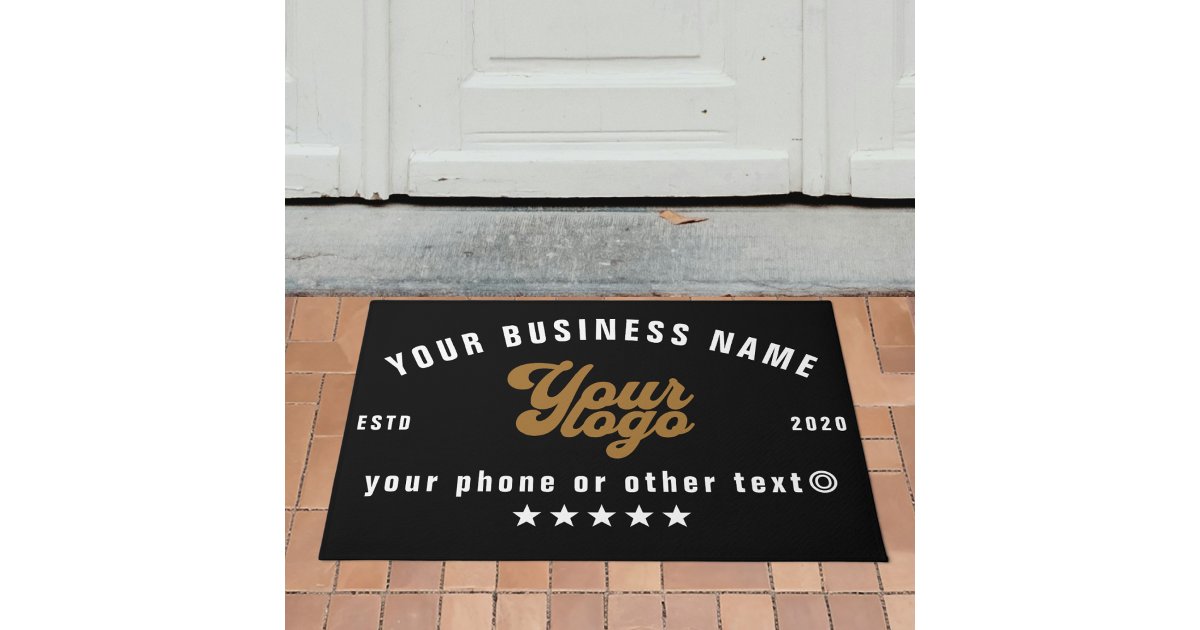 Black Business logo Company name Branded Doormat | Zazzle