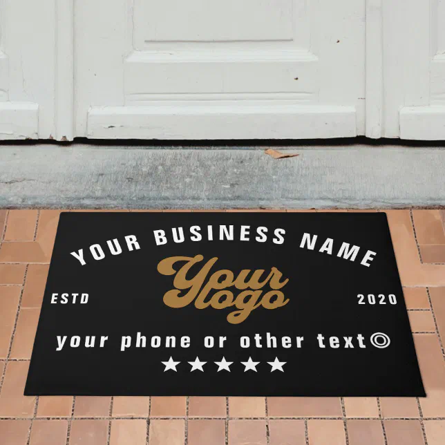 Black Business logo Company name Branded Doormat | Zazzle