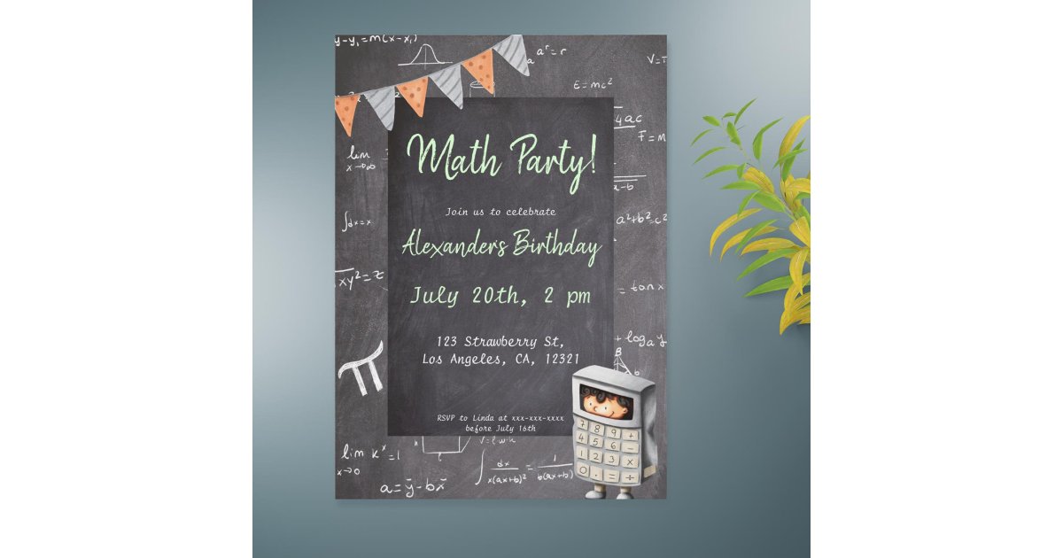 Black Chalkboard Math Formulas Birthday Party Invitation | Zazzle
