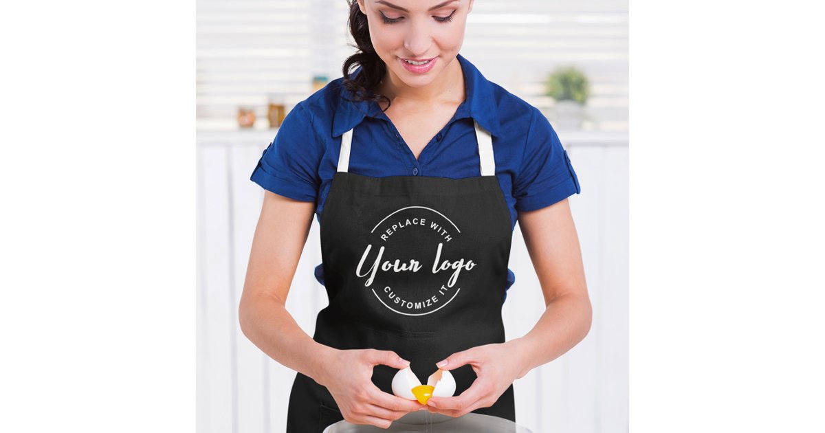 Black Custom Business Apron with Logo Personalised | Zazzle