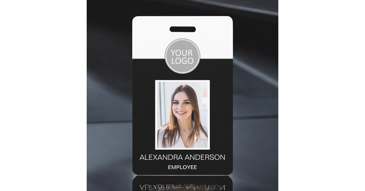 Black Employee Name Logo Photo Corporate Work ID Badge | Zazzle